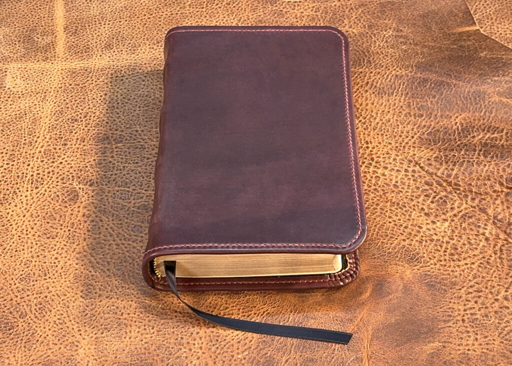 Interleaved Bible in burgundy shell cordovan leather with pebbled black ...